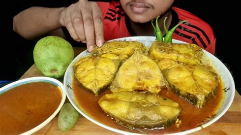 Spicy Big Fish Ghol Curry Rice Chilli Jolpai Piara And Gravy Eating