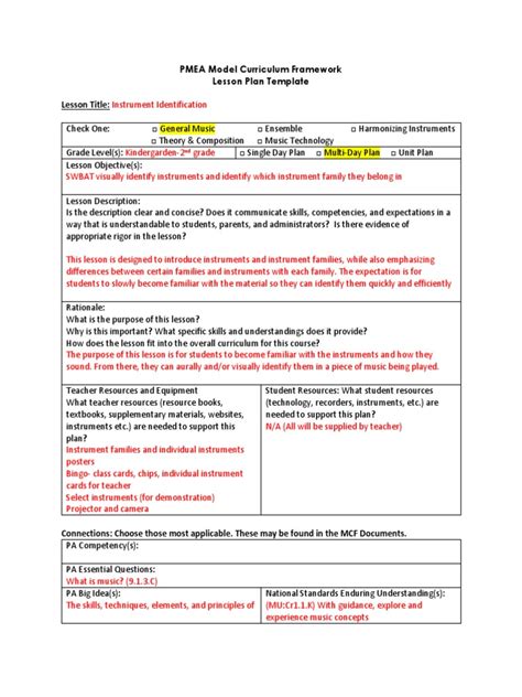 General Music Lesson Plan Pdf Musical Instruments Teachers