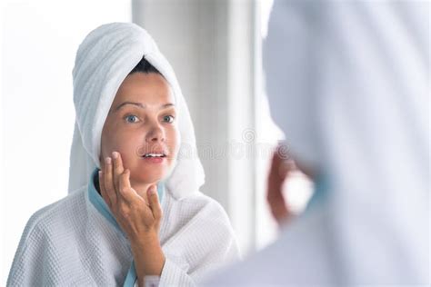 Woman Squeezing Pimple On Her Face Stock Image Image Of Healthcare
