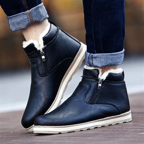 2019 Men Boots Warm Plush Mens Winter Shoes Fashion Men Snow Boots