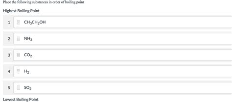 Solved Place the following substances in order of boiling | Chegg.com