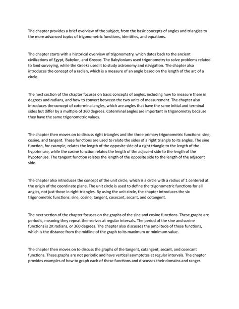 Chapter 1 Part A Trignometry Notes The Chapter Provides A Brief