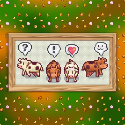 Stardew Cow Sprites Bite Sized Sprite Display Cross Stitch Pattern