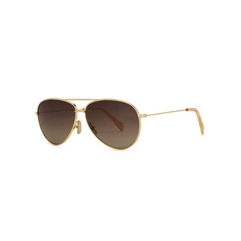 Celine Celine Gold Tone Aviator Style Sunglasses Editorialist