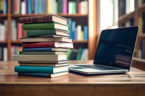 Premium Ai Image Connected Learning Resources Laptop And Books In A Classroom Elearning Concept