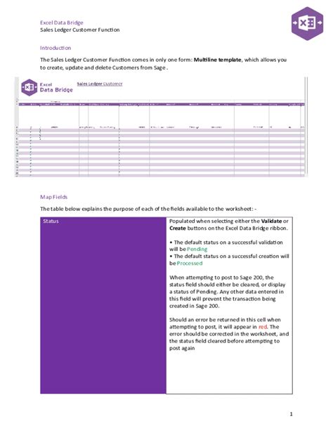 Fillable Online Excel Data Bridge Sales Ledger Customer Function 1