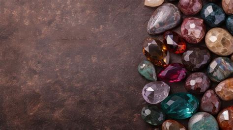 Assorted Gemstones And Crystals On Dark Background Premium Ai
