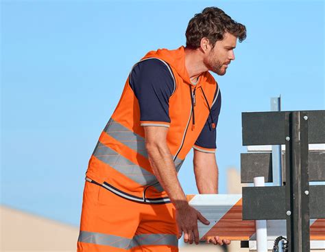 Gilet Fonctionnel Signalization E S Ambition Orange Fluo Bleu Foncé
