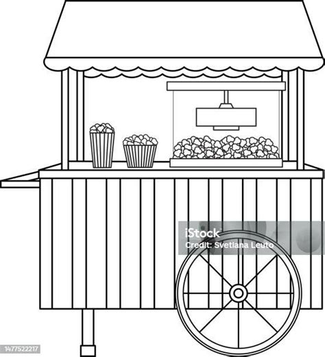 팝콘 기계 팝콘 카트 간식 길거리 음식 낙서 및 스케치 색칠하기 책의 밝은 벡터 그림 가득 찬에 대한 스톡 벡터 아트 및 기타 이미지 Istock