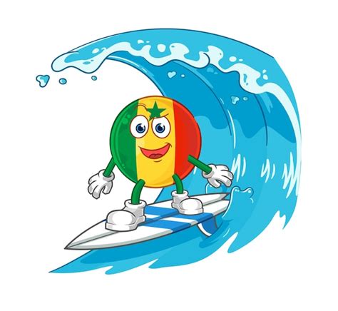 Sénégal Surf Personnage Dessin Animé Mascotte Vecteur Vecteur