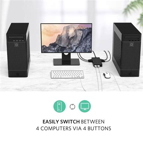 Ugreen 50280 Usb Kvm Switch Box 4 In 1 Out Vga Switch 1080p Sharing Video Adapter With 3 Port