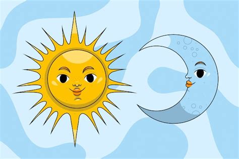 Ilustra O De Desenho De Sol E Lua Vetor Premium