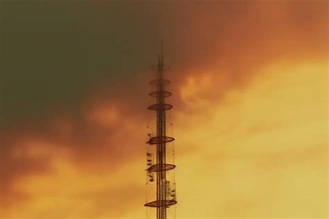 Antenna Communication Technology With City Background Communication Tower Connect To Data Of