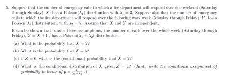 Solved Suppose That The Number Of Emergency Calls To Which A