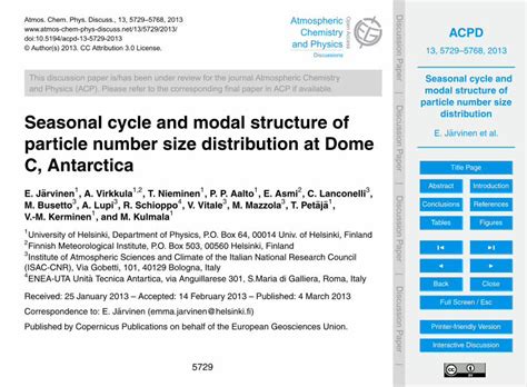 Pdf Seasonal Cycle And Modal Structure Of Particle Number Size