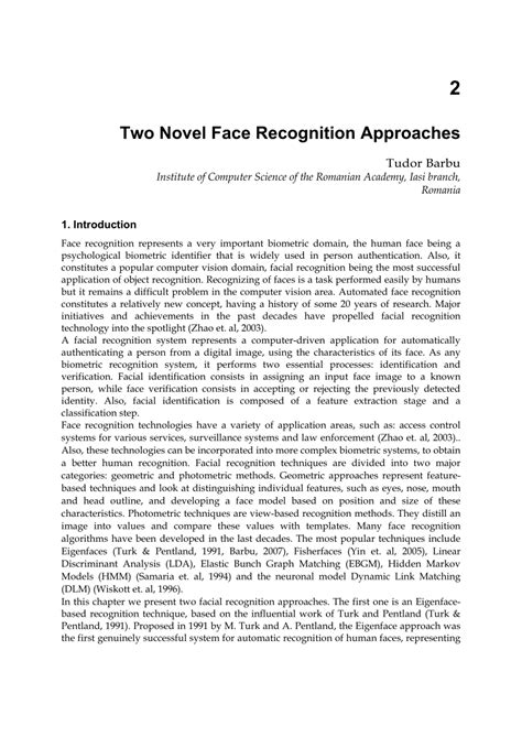 Pdf Two Novel Face Recognition Approaches