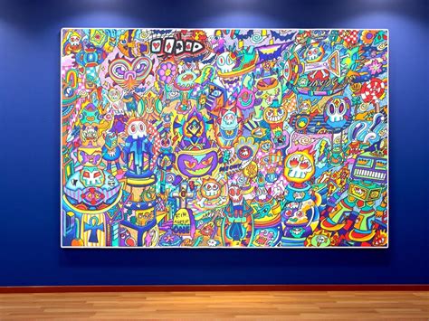 Large Psychedelic Doodle Art Hand Painted Acrylic Pop Art Canvas
