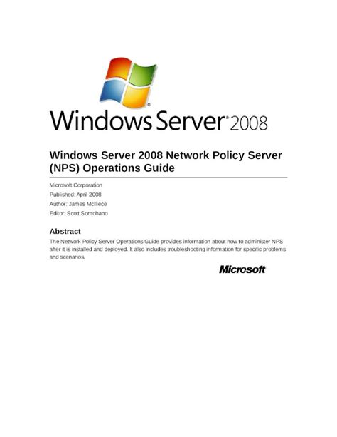 Doc Windows Server 2008 Network Policy Server Nps Operations Guide Dokumentips