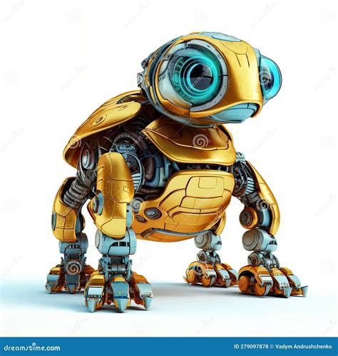 Cute Turtle Robot Robotic Reptile Isolated Over White Background