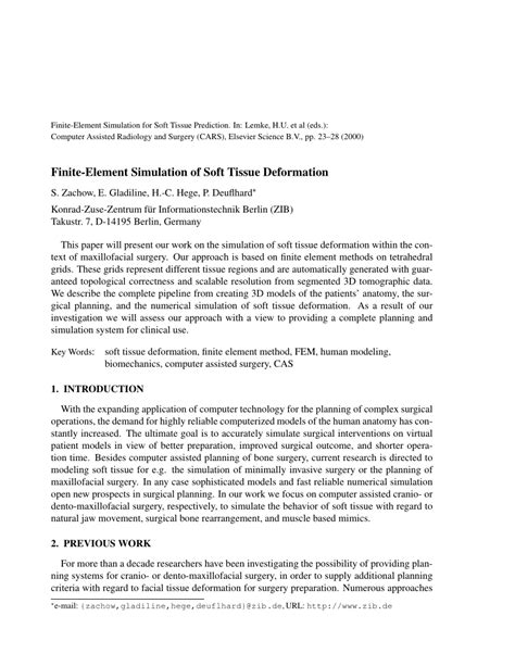 Pdf Finite Element Simulation Of Soft Tissue Deformation