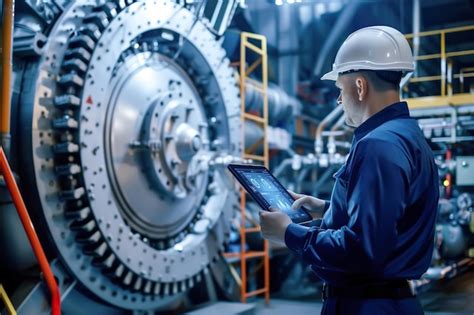 An Engineer Uses A Tablet To Control Smart Factory Automation Software Generative Ai Premium