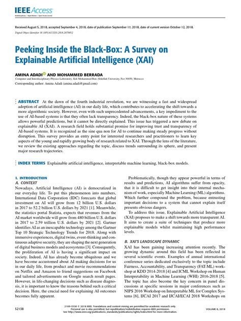 Peeking Inside The Black Box A Survey On Explainable Artificial Intelligence Xai Pdf