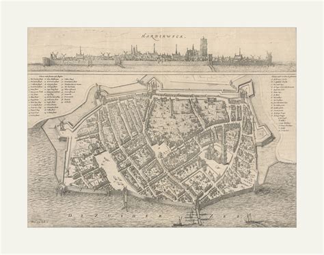 Historische Kaart Van Harderwijk Met Stadsgezicht Frisius
