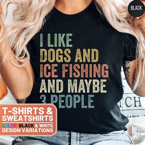 Funny Ice Fishing And Dog Lover T Shirt Retro Style Crewneck T Tee