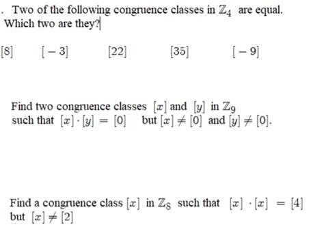 Solved Two Of The Following Congruence Classes In Z4 Are