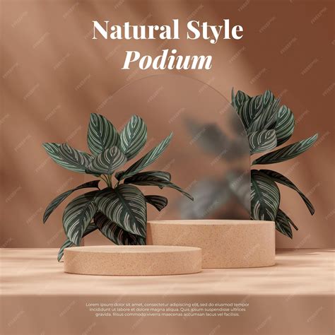 Розовая полосатая калатея в коричневом цвете сцены 3d рендеринг макета подиума в ландшафтной