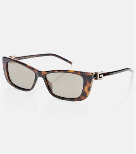 Embellished Rectangular Sunglasses In Brown Gucci Mytheresa