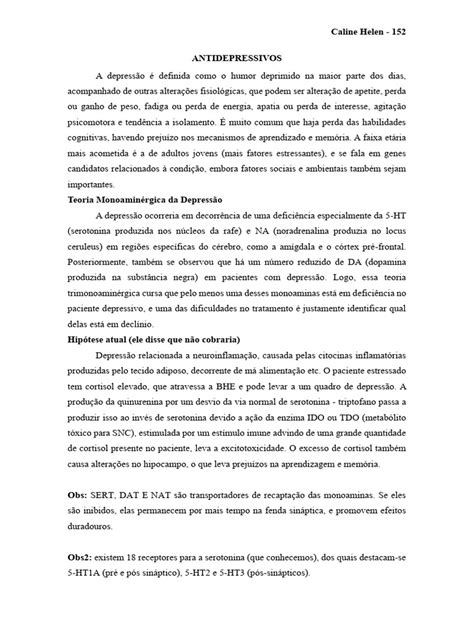 Antidepressivos Caline Helen Pdf Antidepressivo Serotonina