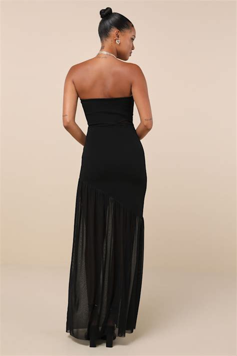 Black Maxi Dress Strapless Maxi Dress Sexy Black Mesh Dress Lulus