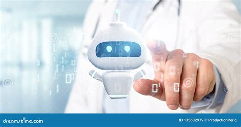Doctor Holding Chatbot With Binary Code 3d Rendering Stock Image