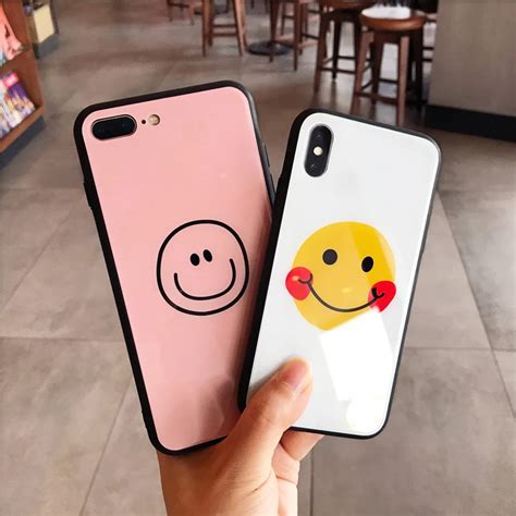 Luxury Tputempered Glass Smiley Face Phone Case For Iphone X 7 6 6s 8