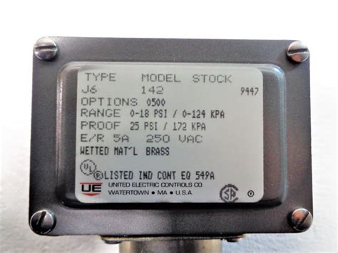 United Electric J6 142 Pressure Switch Range 0 18 Psi Proof 25 Psi