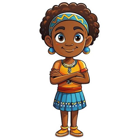 Un Dessin Animé Dune Fille Avec Les Bras Croisés Vecteur Premium