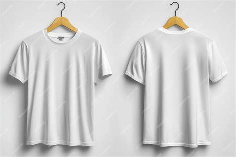 Blank White Tshirt Mockup On Wooden Hanger Front And Back View