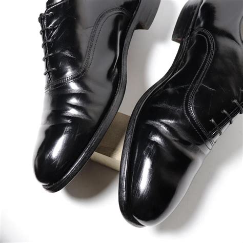 美品” Bostonian（ボストニアン）内羽根プレーントゥシューズ Us10 E ブラック Footsaver ガラスレザー 米国製