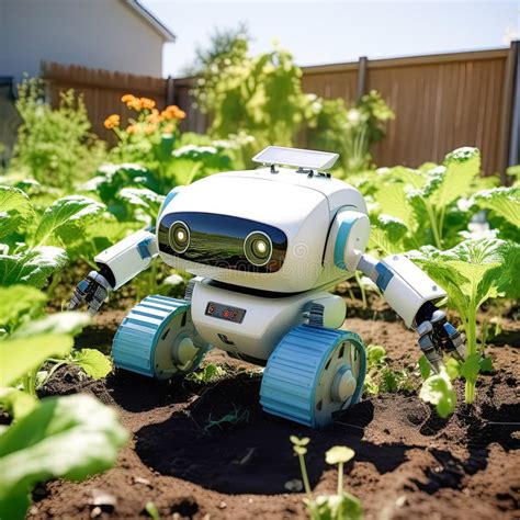 Funny Small Robotic Device Weeding On The Kitchen Garden Stock Image Funny Small Robotic Device Weeding On The Kitchen Garden Stock Image