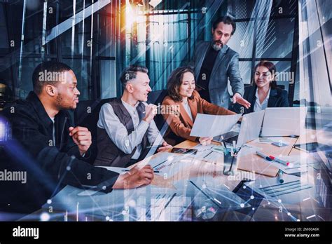 Business People In Office Connected On Internet Network Analyzing