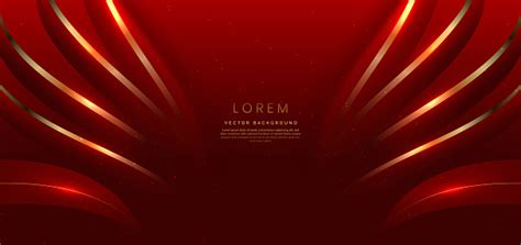 추상 3d 골드 곡선 빨간색 리본은 조명 효과가 있는 빨간색 배경에 있으며 텍스트에 대한 복사 공간이 있습니다 0명에 대한 스톡 벡터 아트 및 기타 이미지 Istock