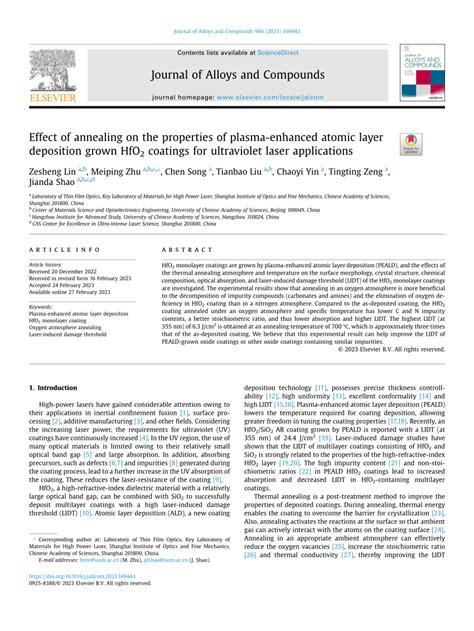 Pdf Effect Of Annealing On The Properties Of Plasma Enhanced Atomic Layer Deposition Grown