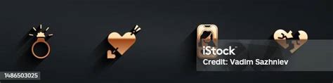 다이아몬드 약혼 반지 하트와 화살이 있는 아무르 온라인 데이트 앱 긴 그림자가 있는 깨진 또는 이혼 아이콘을 설정합니다 벡터 3월에 대한 스톡 벡터 아트 및 기타 이미지