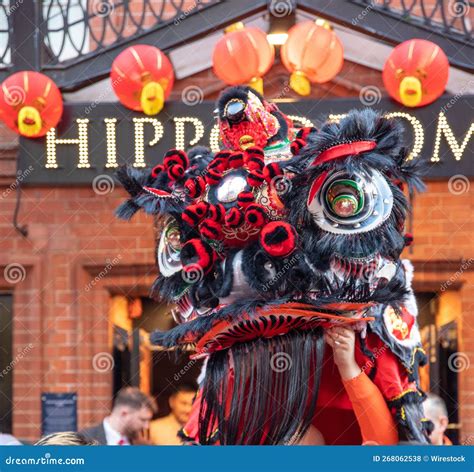 Lion Dance Collecting Lucky Lettuce At Chinese New Year In London