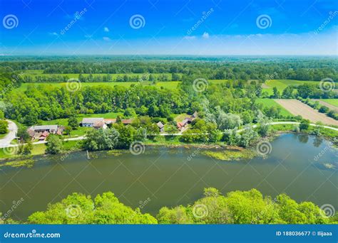 Nature Park Lonjsko Polje Croatia From Air Panoramic View Of Village