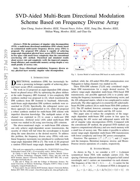 Pdf Svd Aided Multi Beam Directional Modulation Scheme Based On Frequency Diverse Array