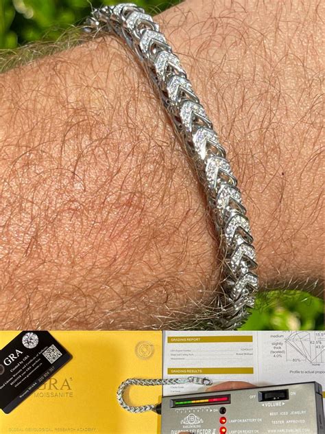 Moissanite Mens Real 925 Silver Mens Franco Bracelet Iced Passes