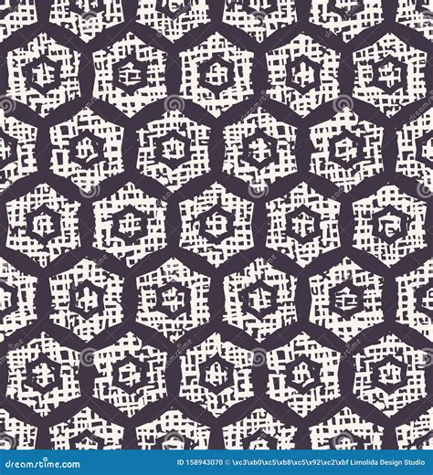 Seamless Vector Pattern Hand Drawn Rough Textured Hexagon Repeating