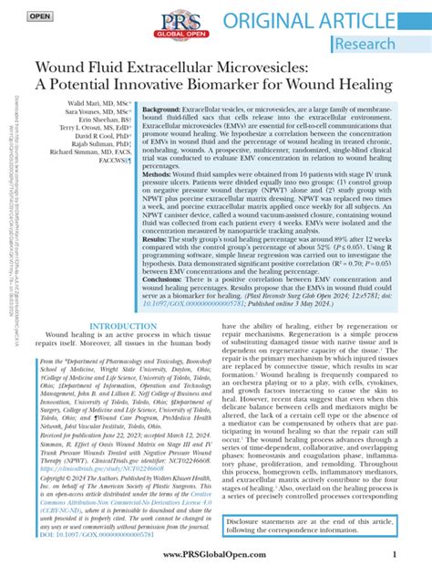 Wound Fluid Extracellular Microvesicles A6 Pdf Biology Cell Biology